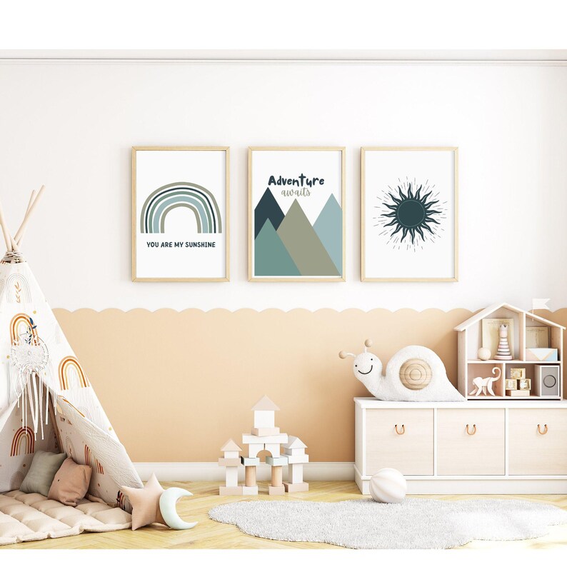 Baby Boy Blue Green Mountain Nursery Printable Digital Download - Etsy