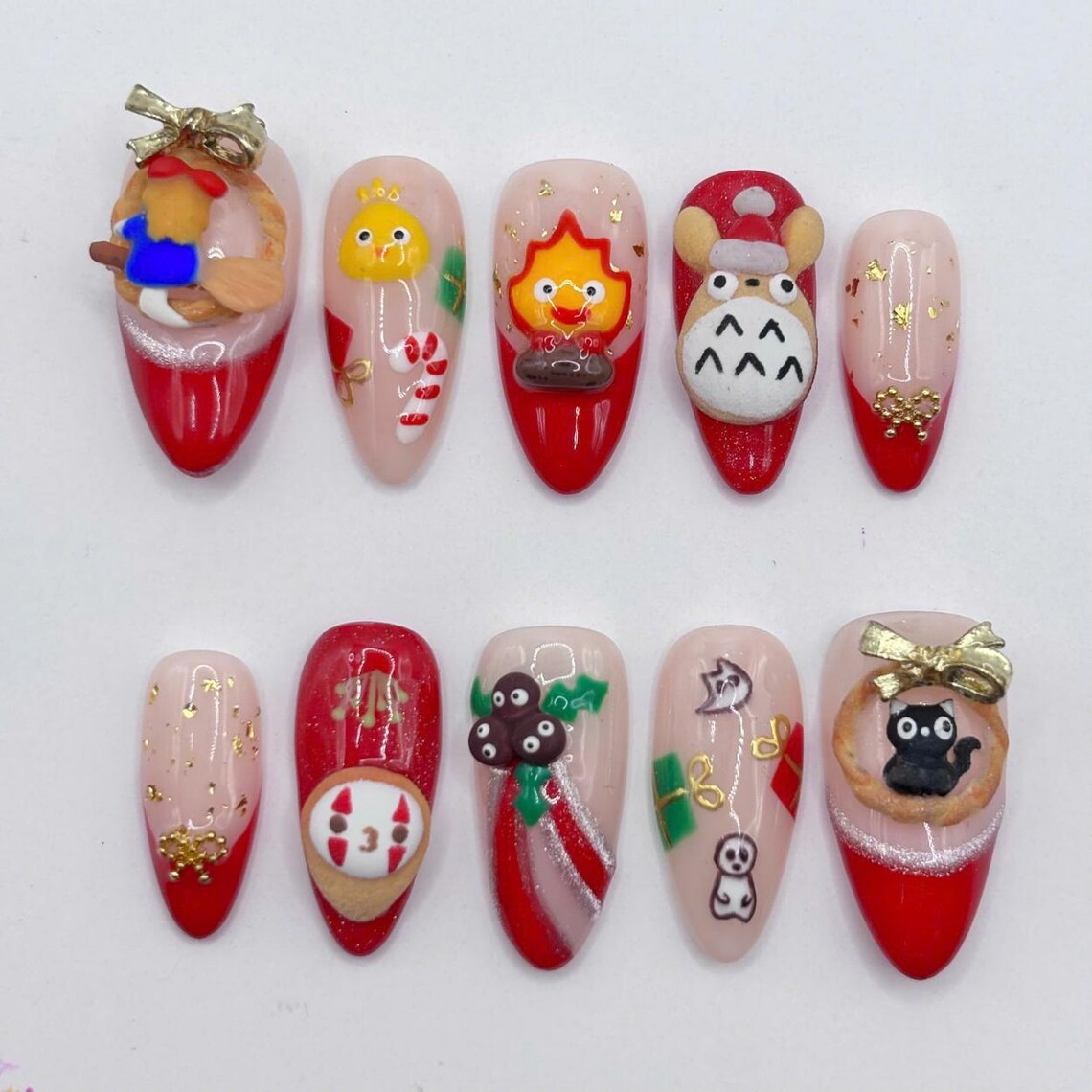 Ghibli Christmas Press on Nails | 3D Totoro, Calcifer & No Face Nail ...