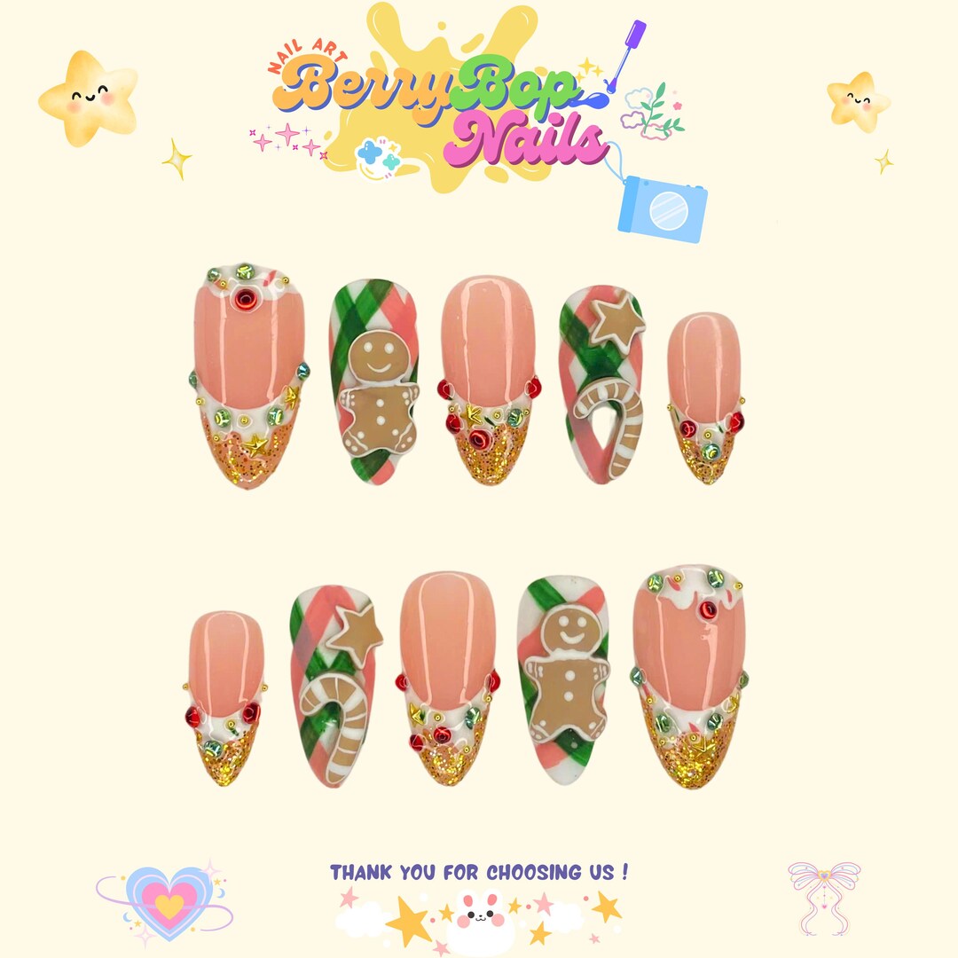 Pinky Ginger Nails, Colorful Light Decor Nails, French Tip Nails, Gold ...