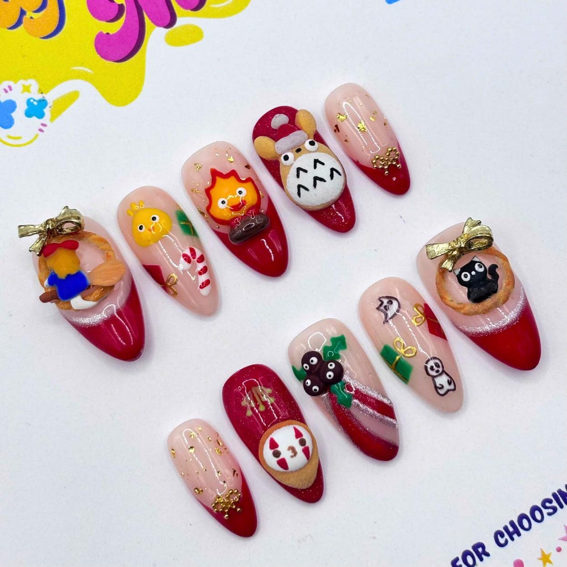 Ghibli Christmas Press on Nails | 3D Totoro, Calcifer & No Face Nail ...