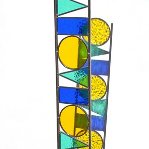 Geometric Stained Glass Garden Art Stake. Yellow, Sea Green & Blue ...