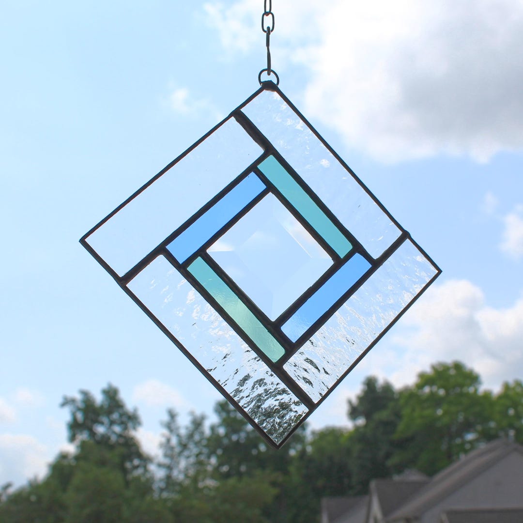 Small Diamond Stained Glass Suncatcher – Silver Finish, Faceted Bevel ...