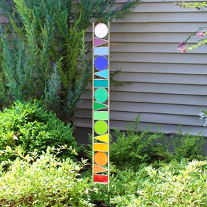 40" Geometric Glass Garden Art Stake. Rainbow Opaque Colors. Tall ...
