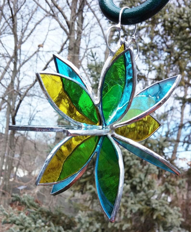 Stained Glass Hanging Flower Suncatcher. Garden Art and Home | Etsy