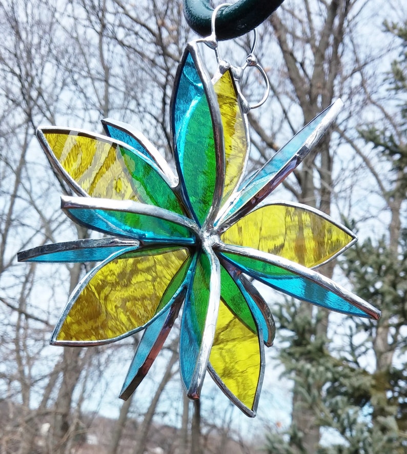Stained Glass Hanging Flower Suncatcher. Garden Art and Home | Etsy