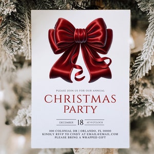 Red Bow Christmas Party Invitation: Elegant Holiday Template (PDF) - Etsy