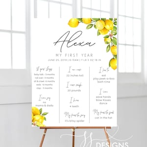 Lemon First Birthday Milestone Board Editable & Printable Template - Etsy