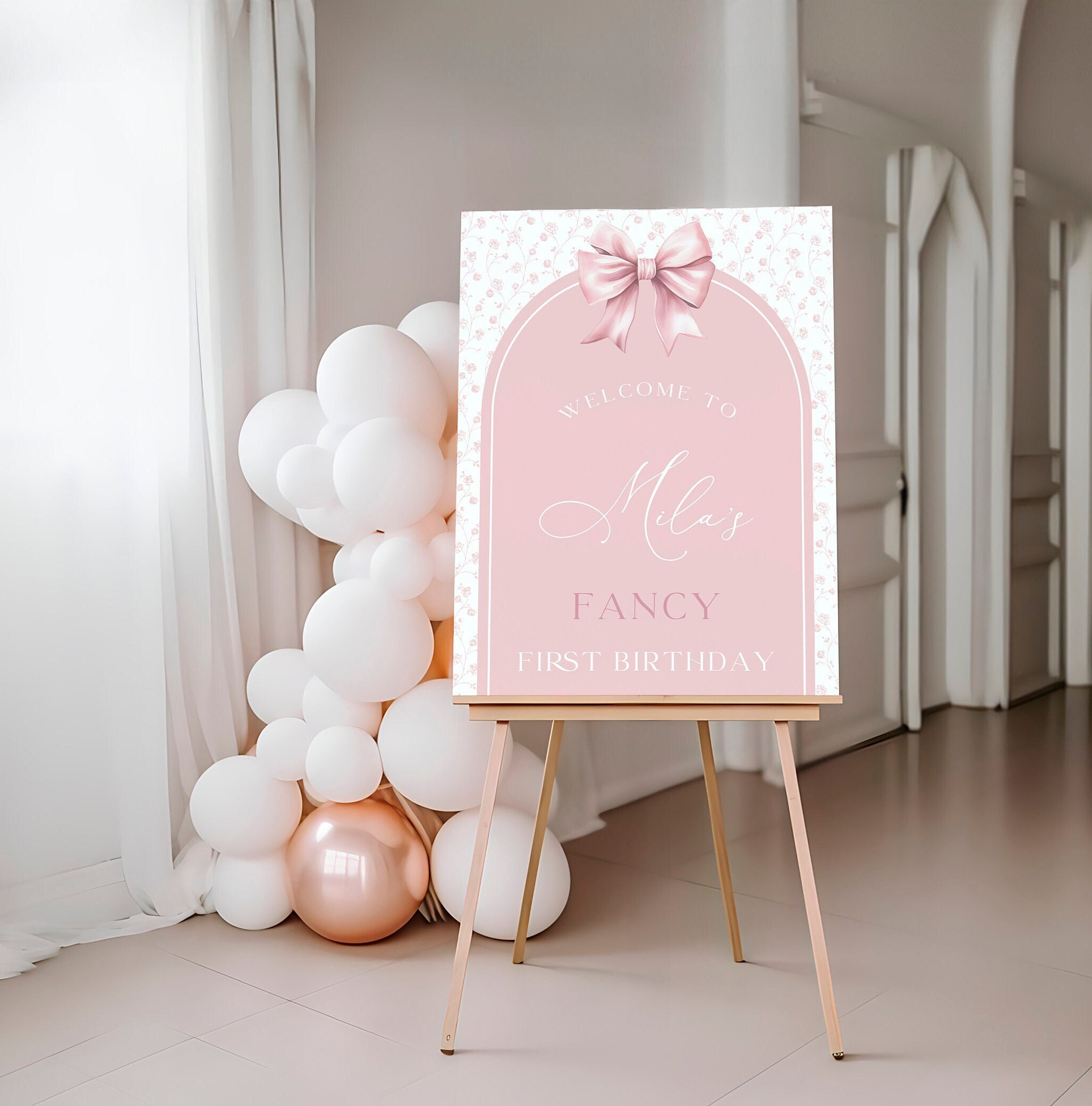 Love Shack Fancy One First Birthday Welcome Sign, Printable Pink Toile ...