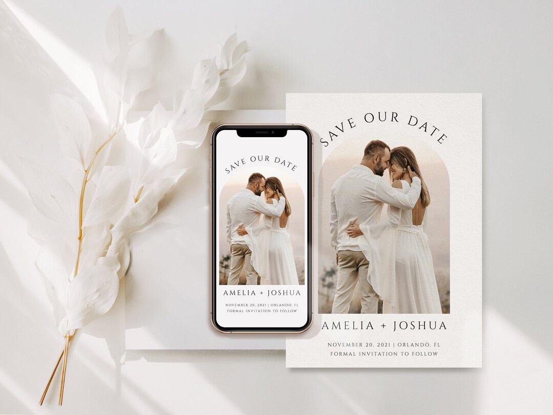 Minimalist Wedding Save the Date, Arch Photo Design, Editable ...