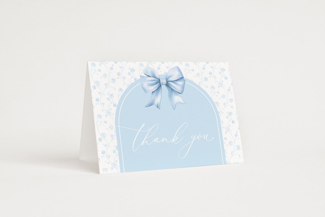 Editable Toile 'fancy One' Thank You Card - Love Shack Blue Floral ...