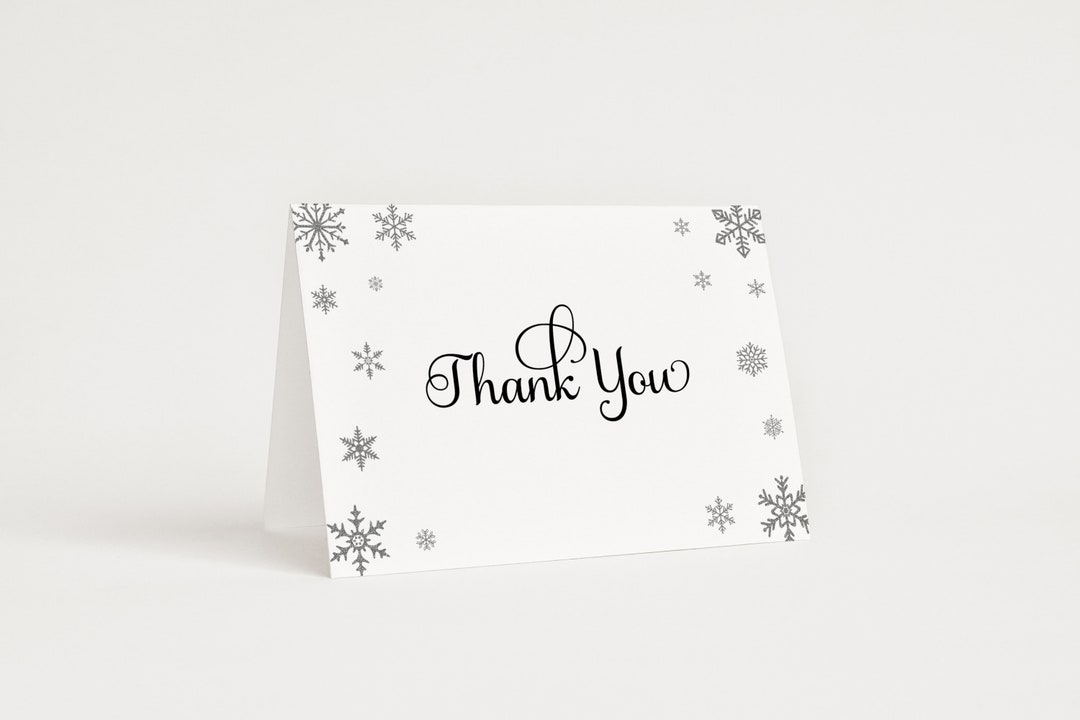 Silver Snowflake Folded Thank You Card: Elegant & Printable Winter ...
