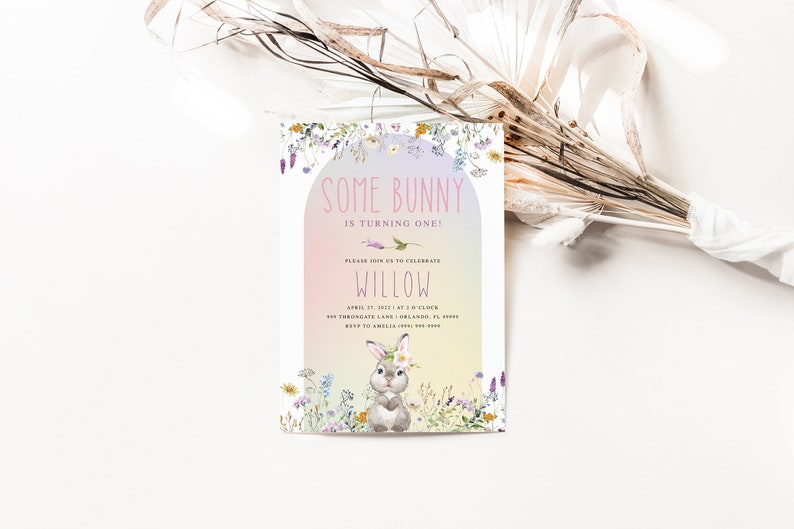 Bunny Rabbit Birthday Invitation Editable Template Instant | Etsy