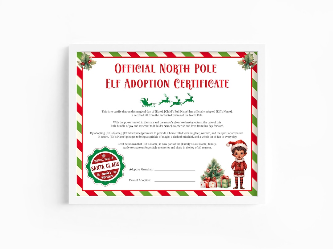 Personalized Elf Adoption Certificate - Instant Edit & Print Template ...