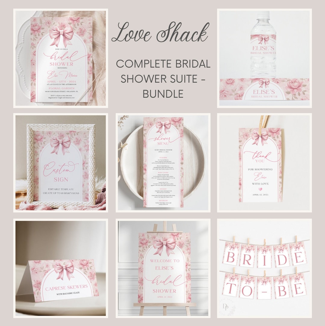 Love Shack Bridal Shower Bundle - Complete Suite of Printable Decor ...