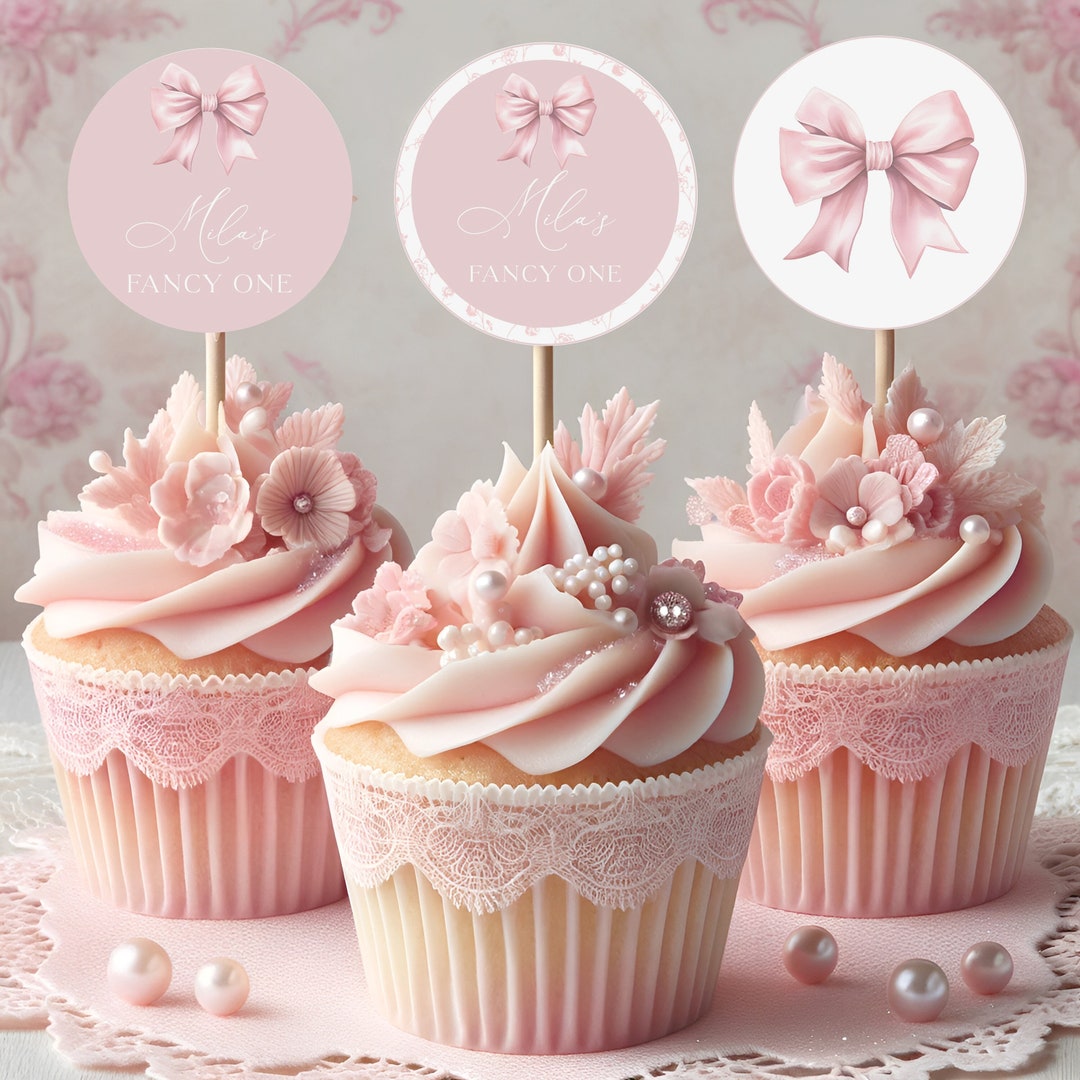 Pink Toile Cupcake Toppers: First Birthday Party Decor (printable) - Etsy