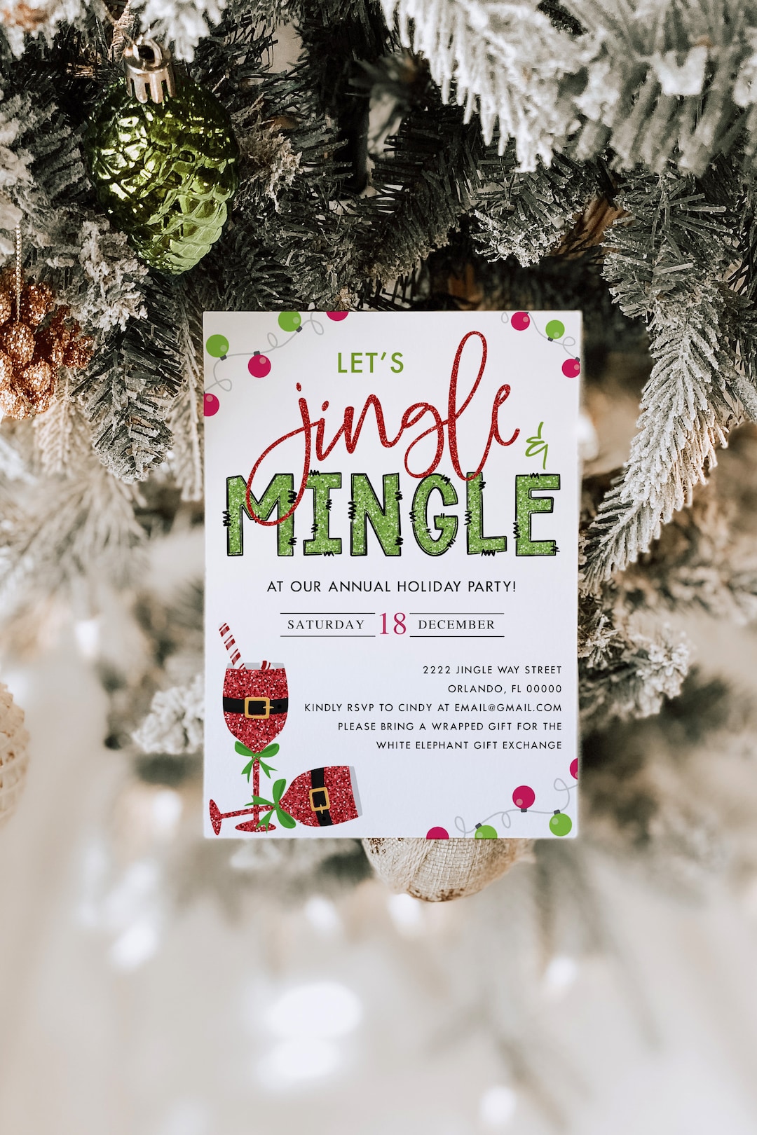 Jingle & Mingle Christmas Party Editable Invitation - Festive Holiday ...