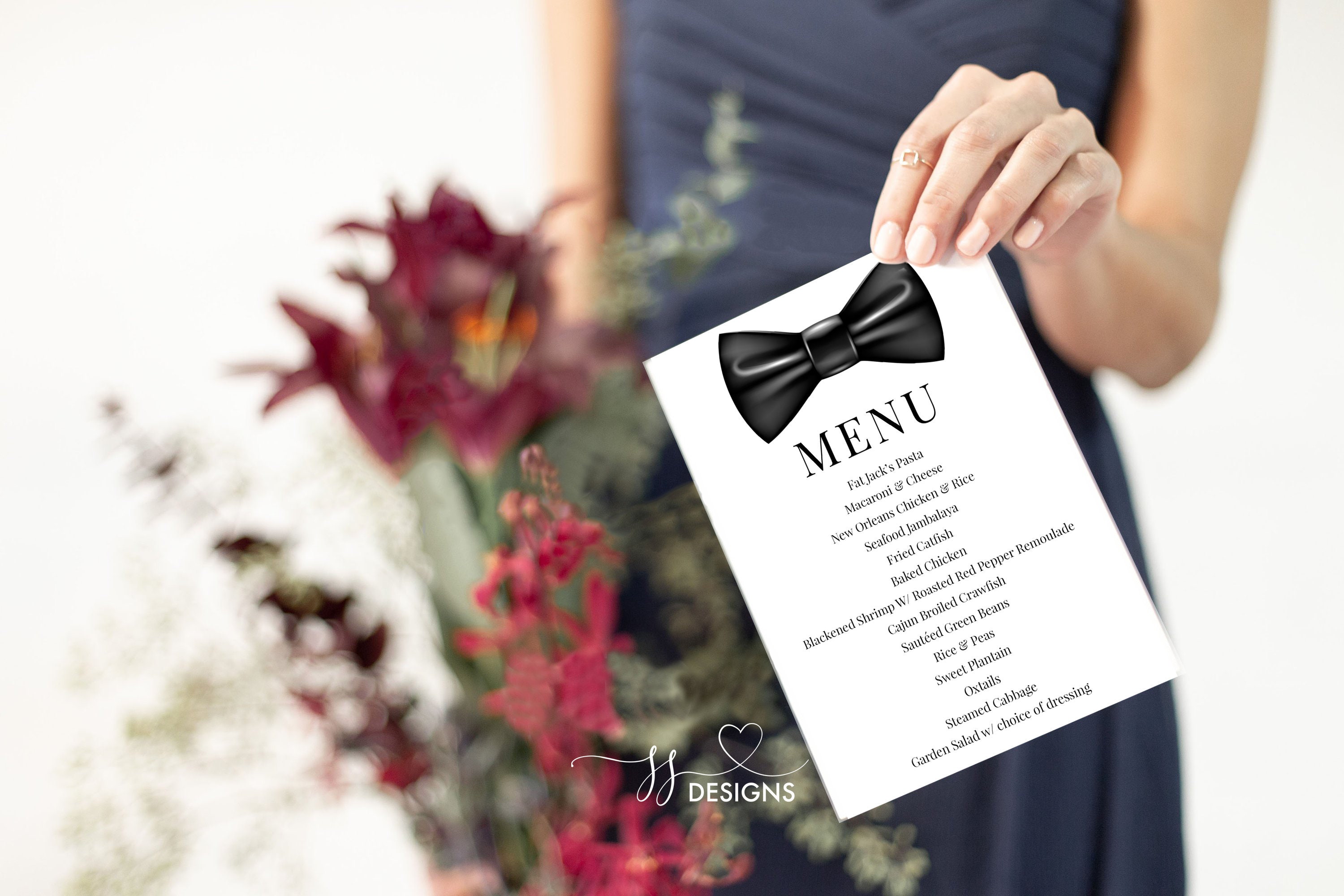 Wedding menu cards bow tie printable menu instant download | Etsy
