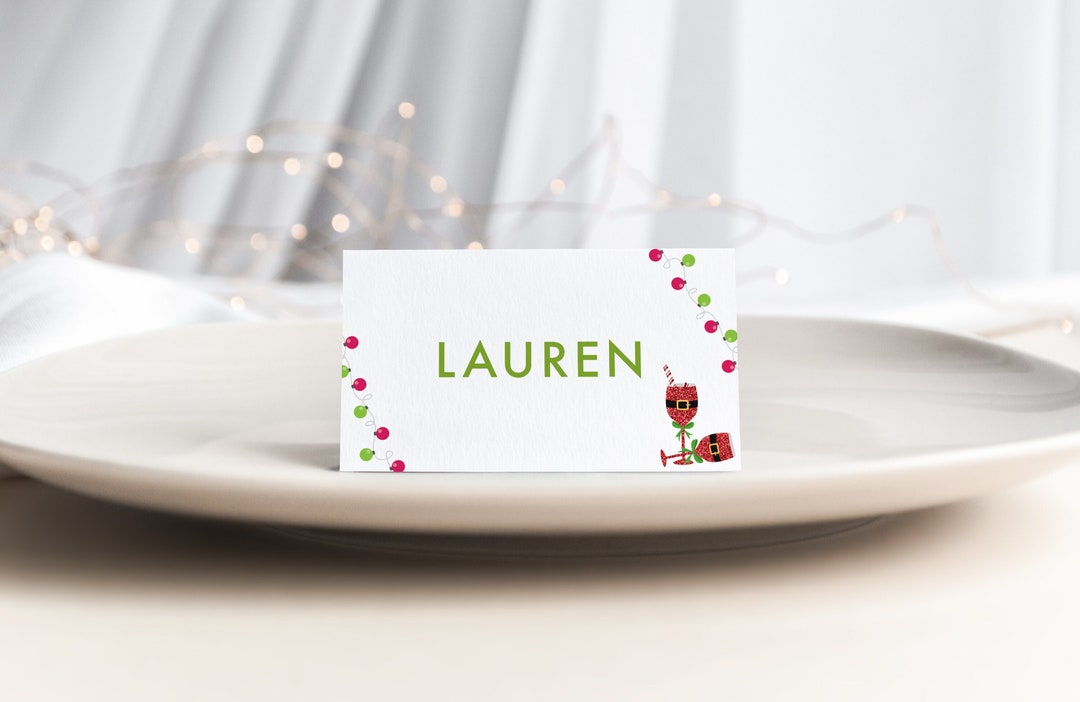 Personalized Holiday Place Card Template, Christmas Dinner Name Card ...