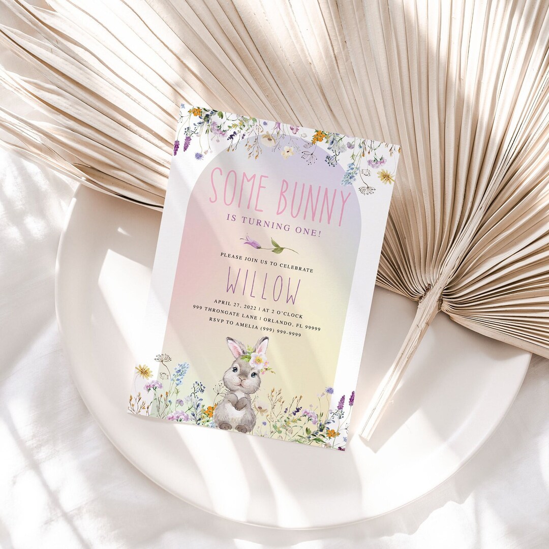 Bunny Rabbit Birthday Invitation Editable Template Instant Download ...