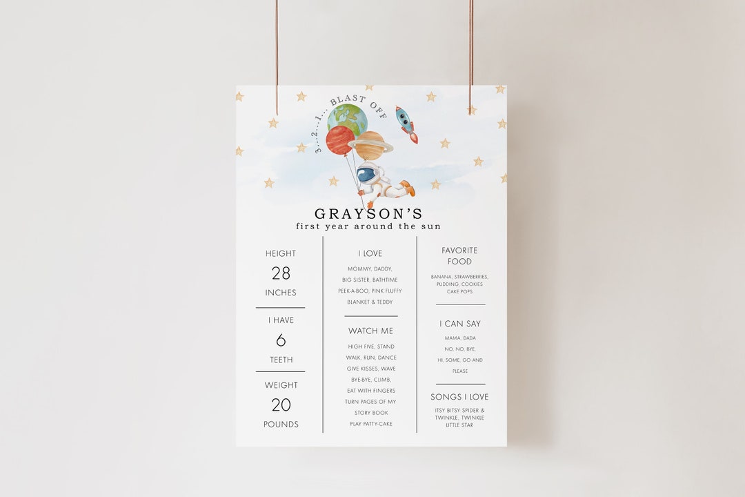 Space Birthday Milestone Board - Galaxy Theme Stats, Editable, Instant ...