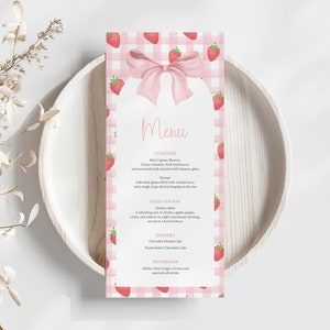 Strawberry Gingham Theme Menu Editable Template, Printable Custom Menu ...