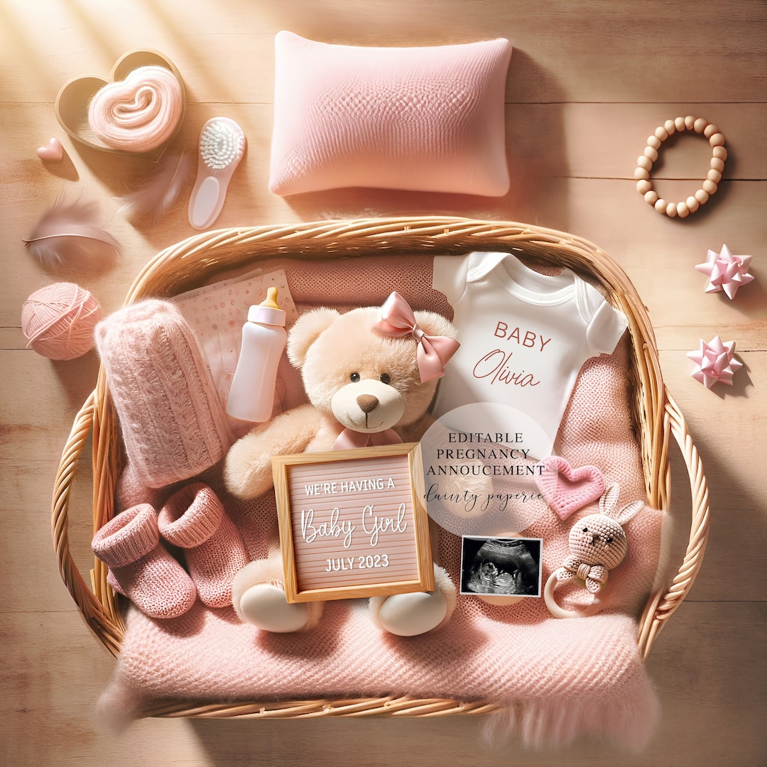Baby Girl Announcement Template - Editable Instant Download for Social ...