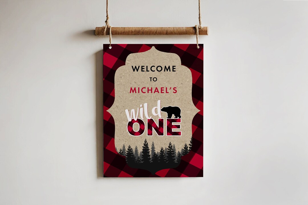 Buffalo Plaid Wild One Welcome Sign - First Birthday Party Printable ...