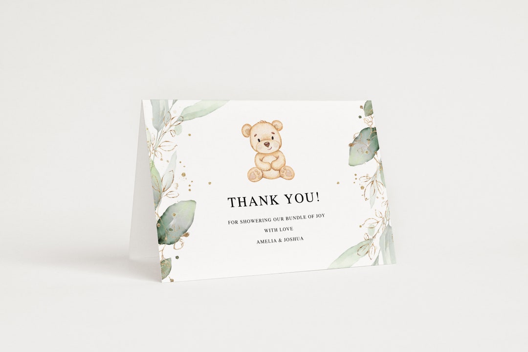 Editable Teddy Bear Thank You Card, Editable Template, Gender Neutral ...