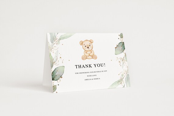 Editable Teddy Bear Thank You Card Editable Template Gender | Etsy
