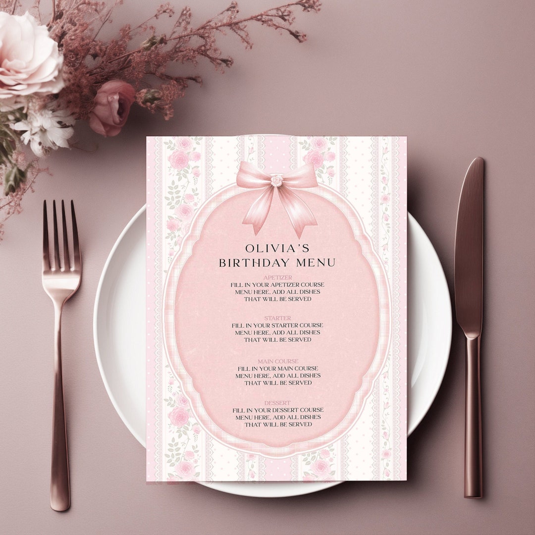 5x7 Love Shack Fancy Floral Lace Menu Template - Editable Birthday ...