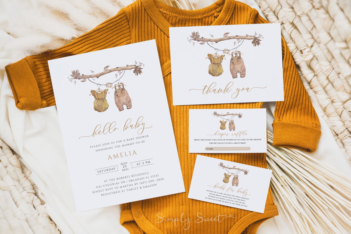 Gender Neutral Baby Shower Invitation Bundle Editable - Etsy
