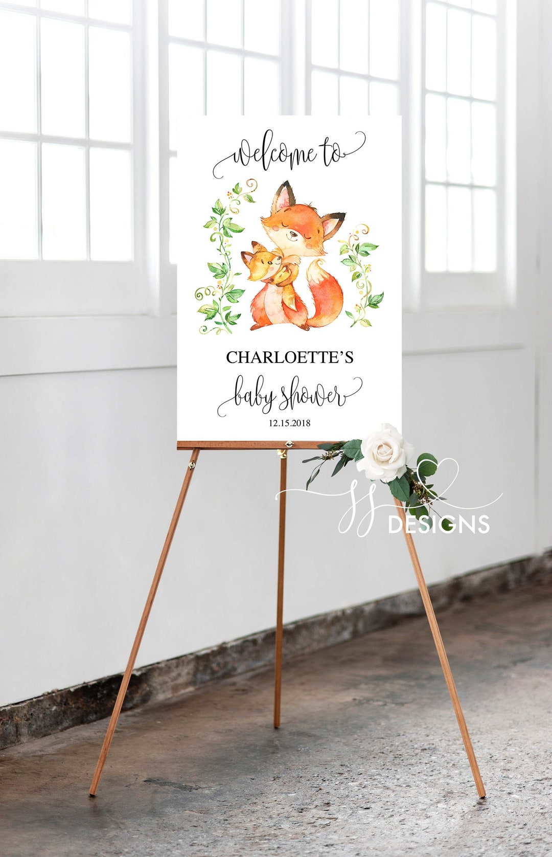 Fox Baby Shower Sign, Editable Woodland Welcome, Boho Rustic Theme ...