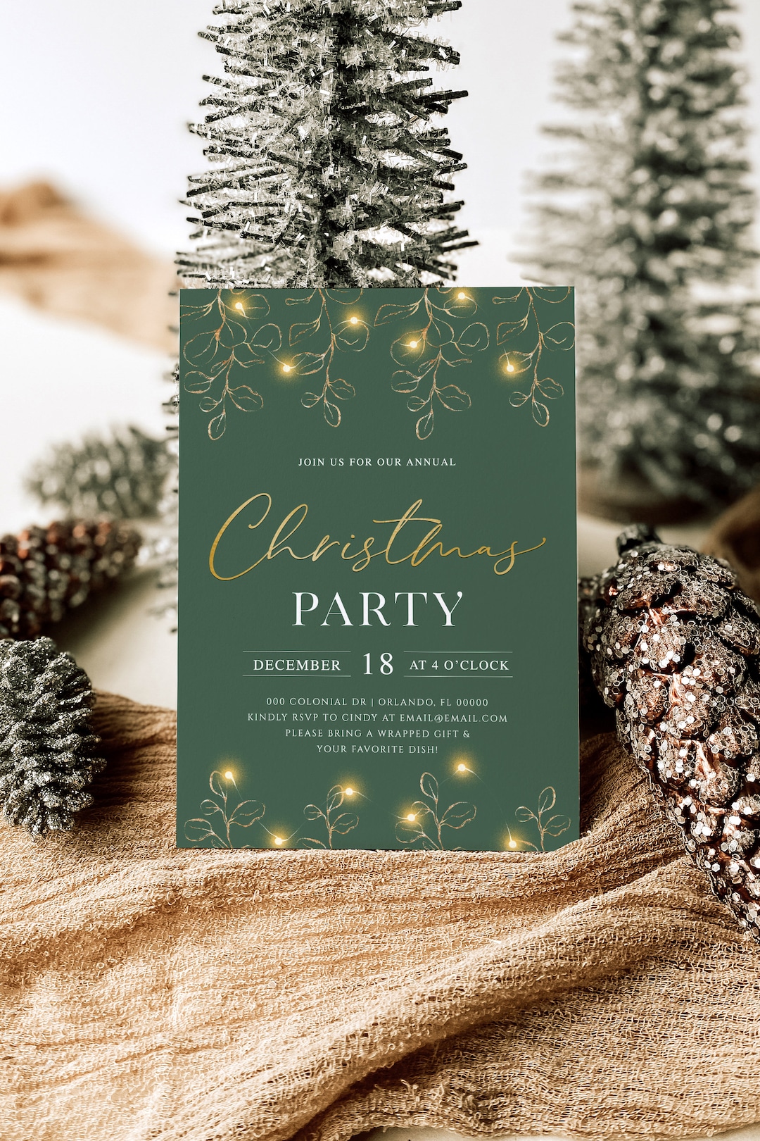 Green & Gold Christmas Party Invitation Template (digital Download) - Etsy