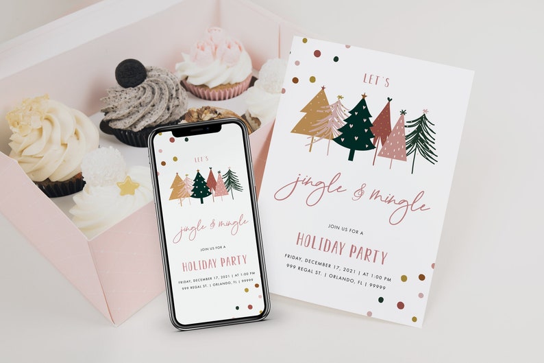Boho Holiday Party Invitation: Jingle & Mingle, Editable Template - Etsy