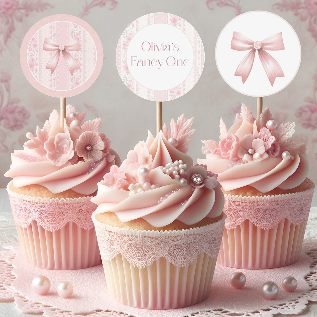 Floral Lace Cupcake Toppers: Elegant Pink Party Decorations (digital ...