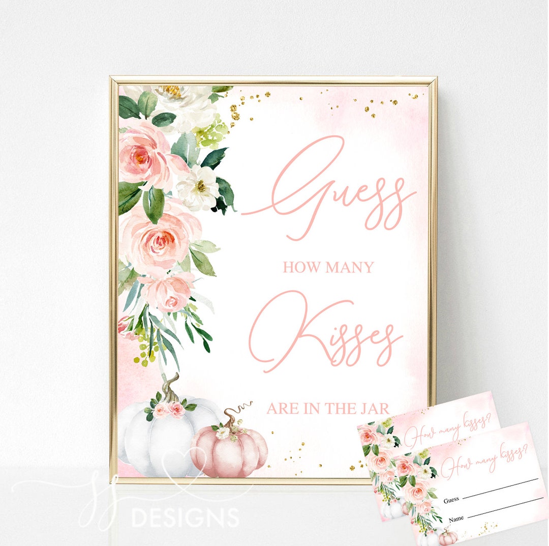 Fall 'guess How Many Kisses Baby Shower Game, Pumpkin Theme, Pink ...