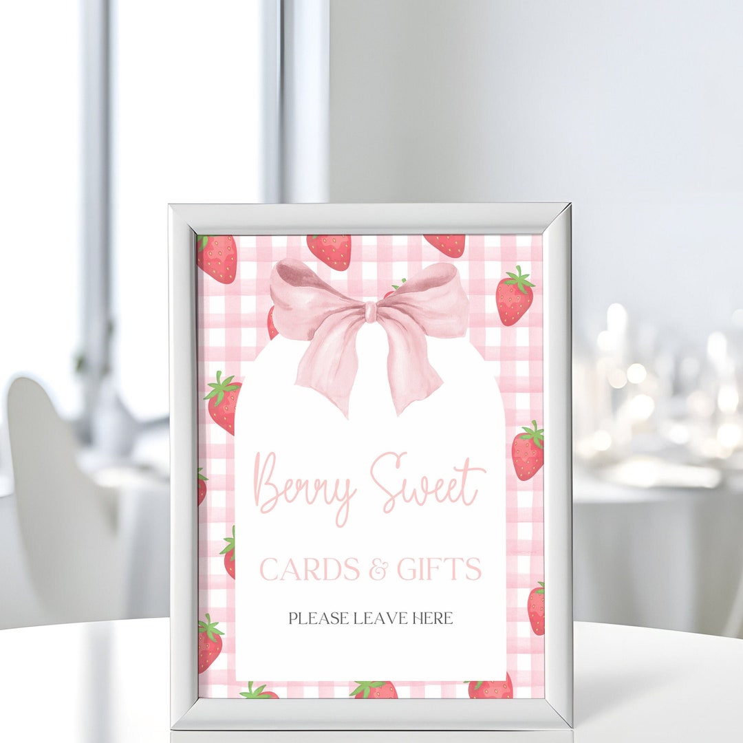 Berry Sweet Cards & Gifts Editable Sign, Charming Pink Bow and ...