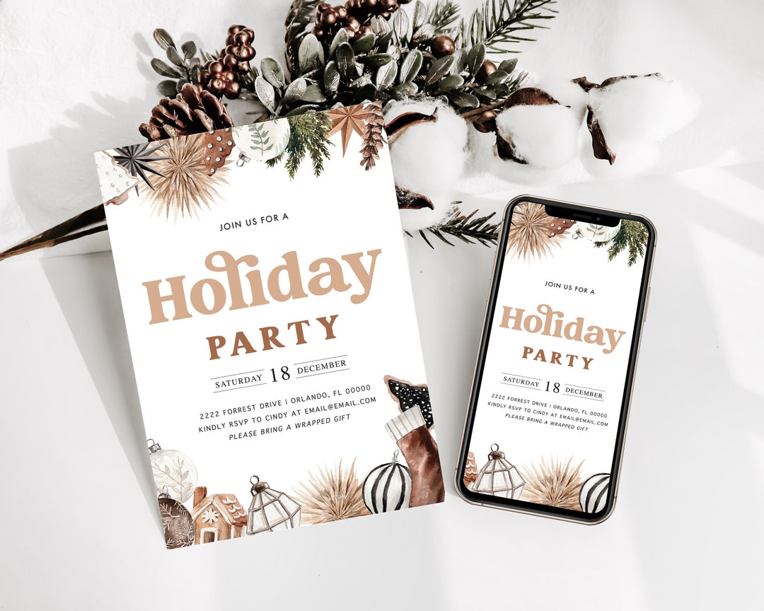 Editable Holiday Party Invitation: Elegant Winter Design (digital ...