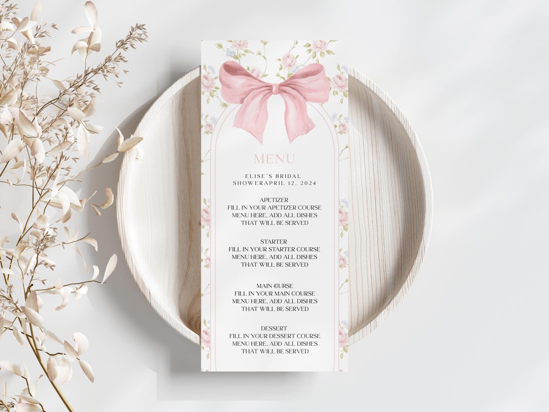 Floral Menu Template, Bridal Shower Menu, Editable Digital Template ...