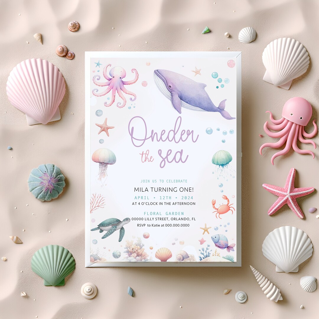Editable Oneder the Sea 1st Birthday Invitation, Under the Sea Theme ...