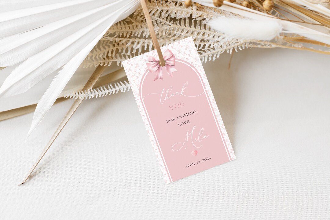 First Birthday Thank You Tag Pink Toile 'fancy One' Editable Template ...