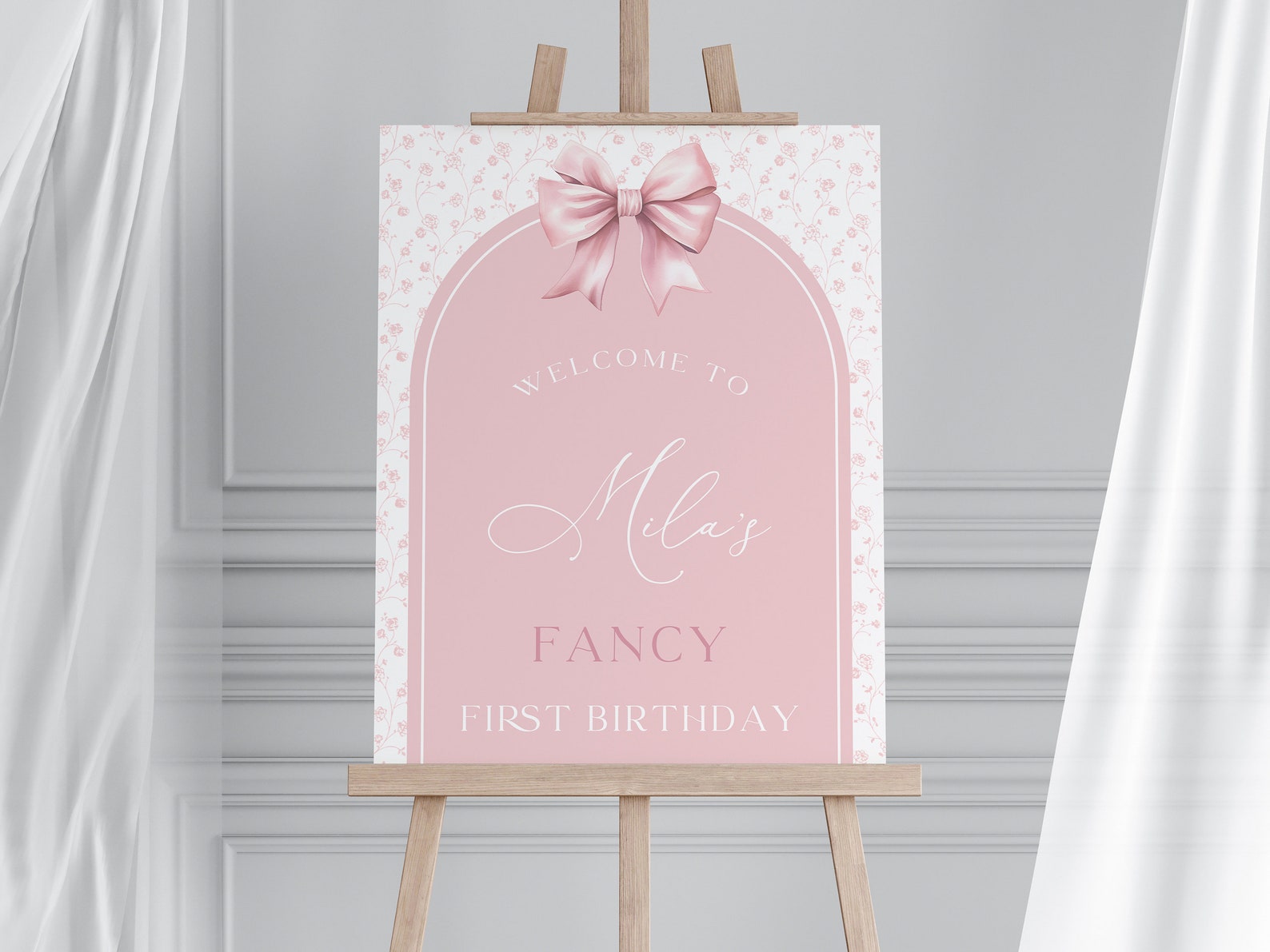Love Shack Fancy One First Birthday Welcome Sign, Printable Pink Toile ...
