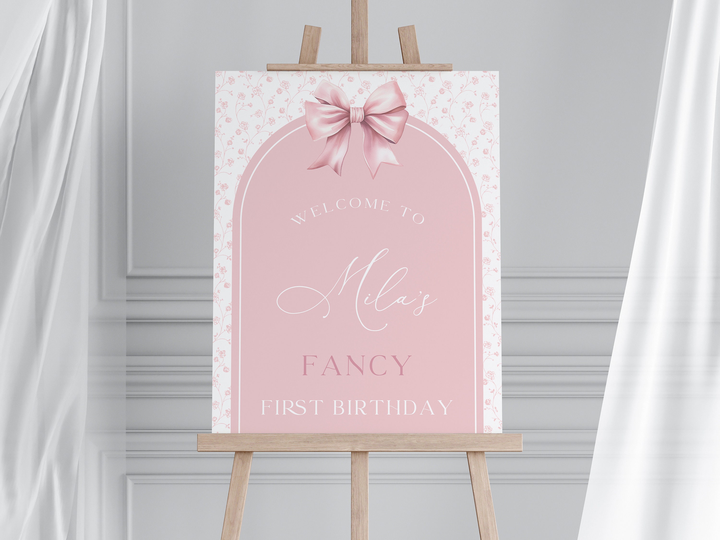 Love Shack Fancy One First Birthday Welcome Sign, Printable Pink Toile ...
