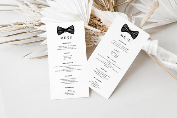 Wedding Menu Bow Tie Editable Template Printable Menu Instant - Etsy
