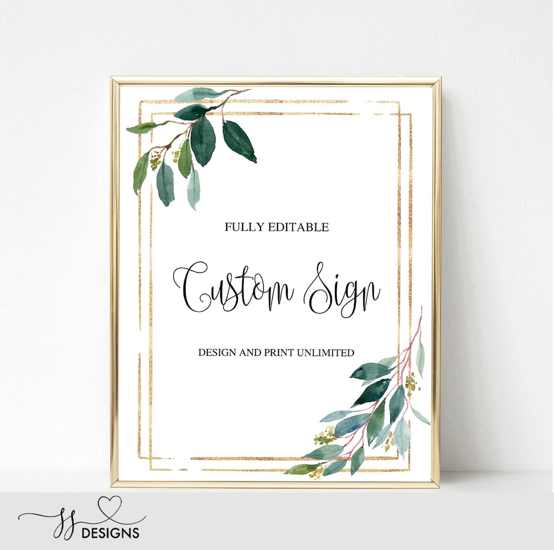 Plantilla de letrero editable de hojas verdes y oro descarga - Etsy México