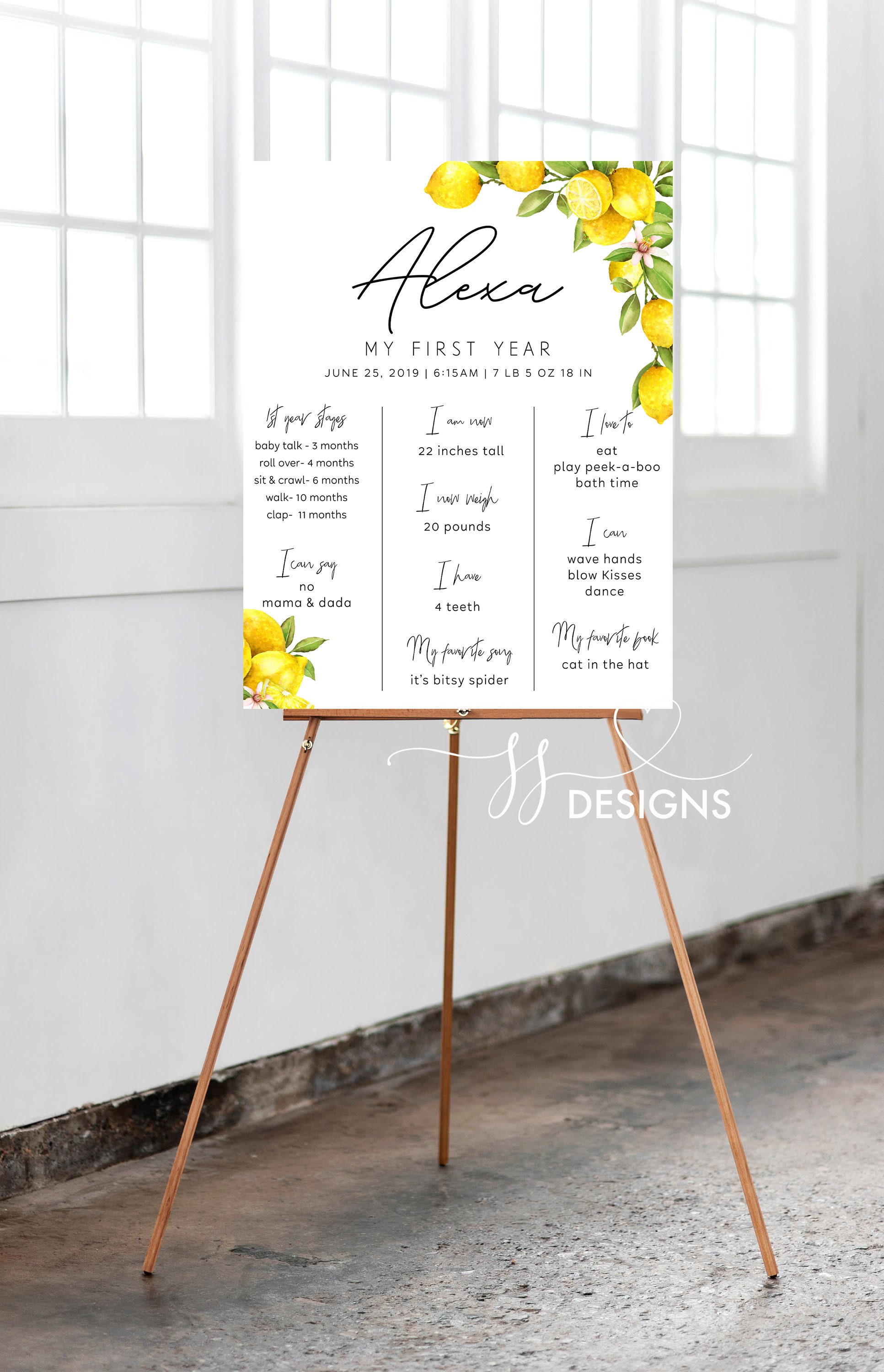Lemon First Birthday Milestone Board - Editable & Printable Template - Etsy