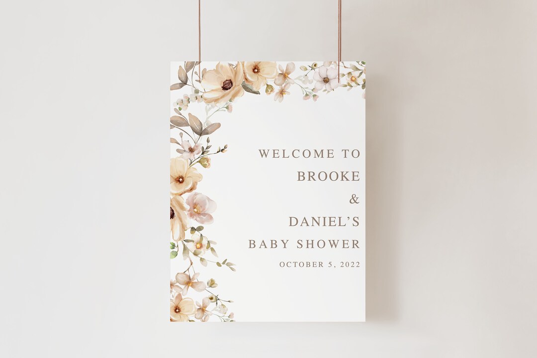 Neutral Floral Welcome Sign Template, Editable Large Sign, Printable ...