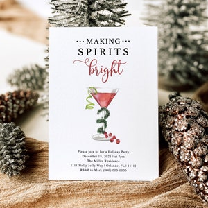 Making Spirits Bright Christmas Party Invitation - Holiday Cocktail ...