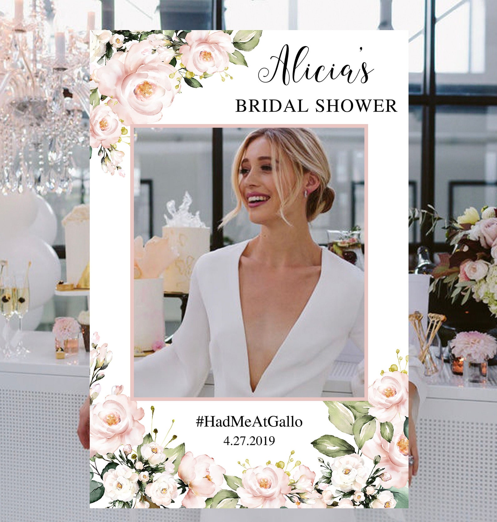 Blush Pink Floral Photo Prop Frame Instant Download Bridal - Etsy