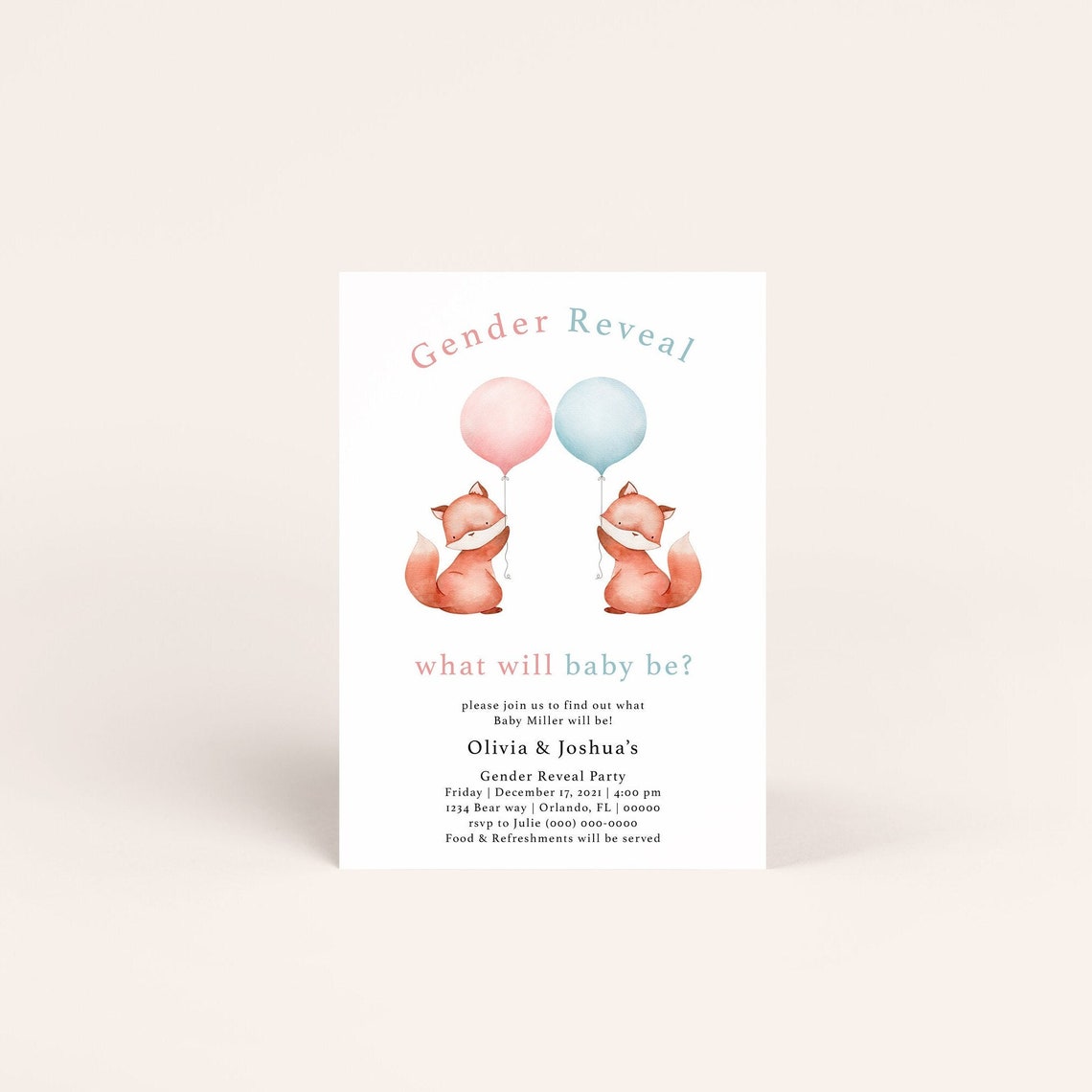 Fox Gender Reveal Invitation Editable Template What Will Baby | Etsy